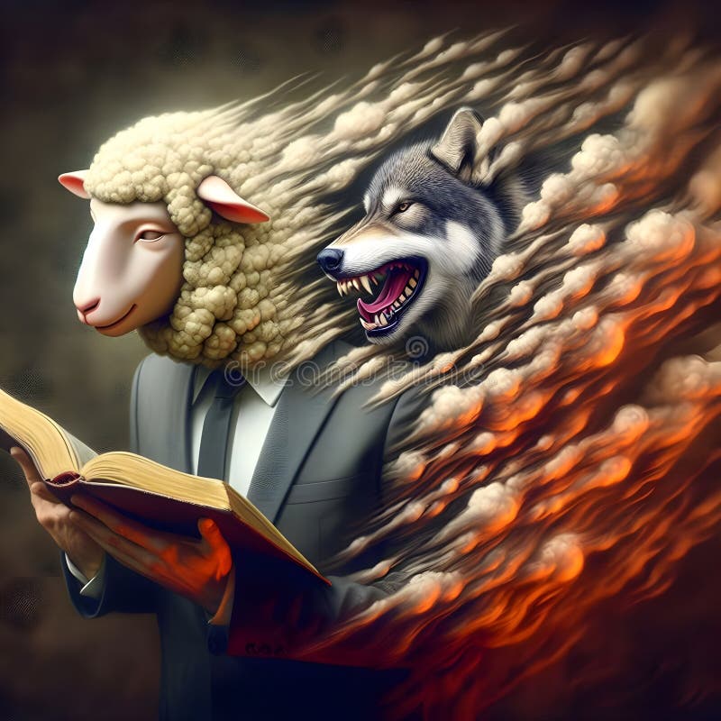 Image of False Wolf Disguises in Sheep S Skin, Leading a Flock of Sheep ...