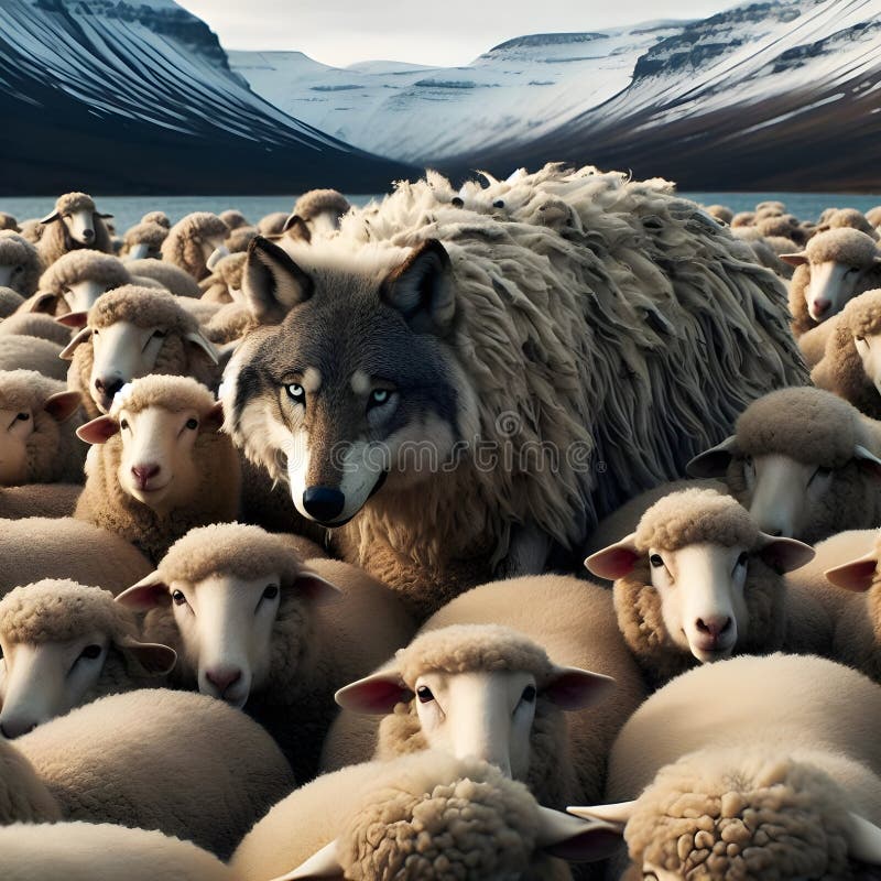 Image of False Wolf Disguises in Sheep S Skin, Leading a Flock of Sheep ...