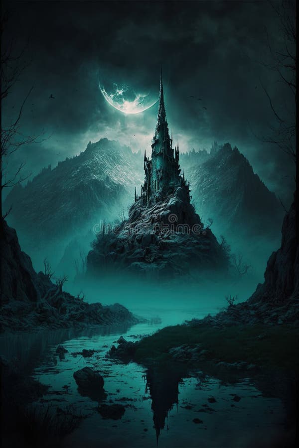 Image of Fantasy Landscape with Dark Castle, Created Using Generative ...