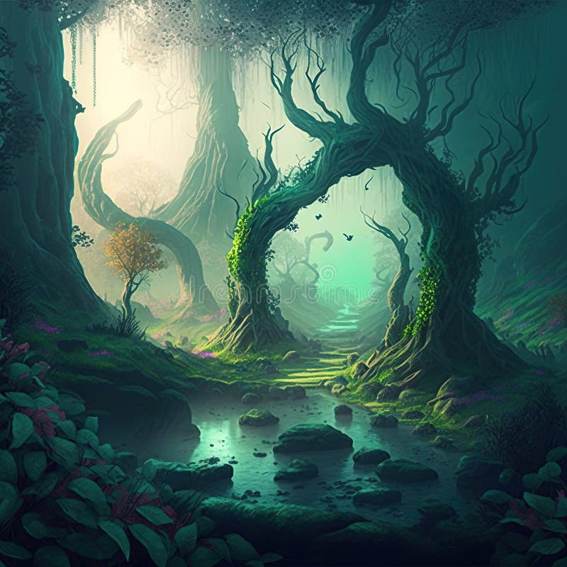 Image of Fantasy Landscape with Forest, Created Using Generative Ai ...