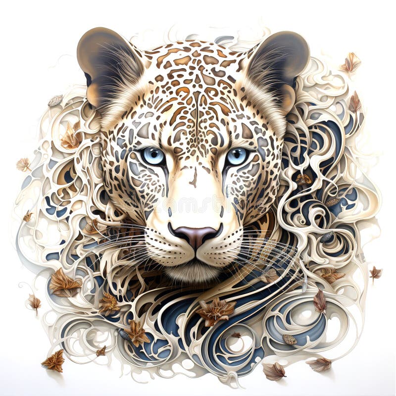Image of Fantasy of Leopard Head Surrounded by Various Patterns ...