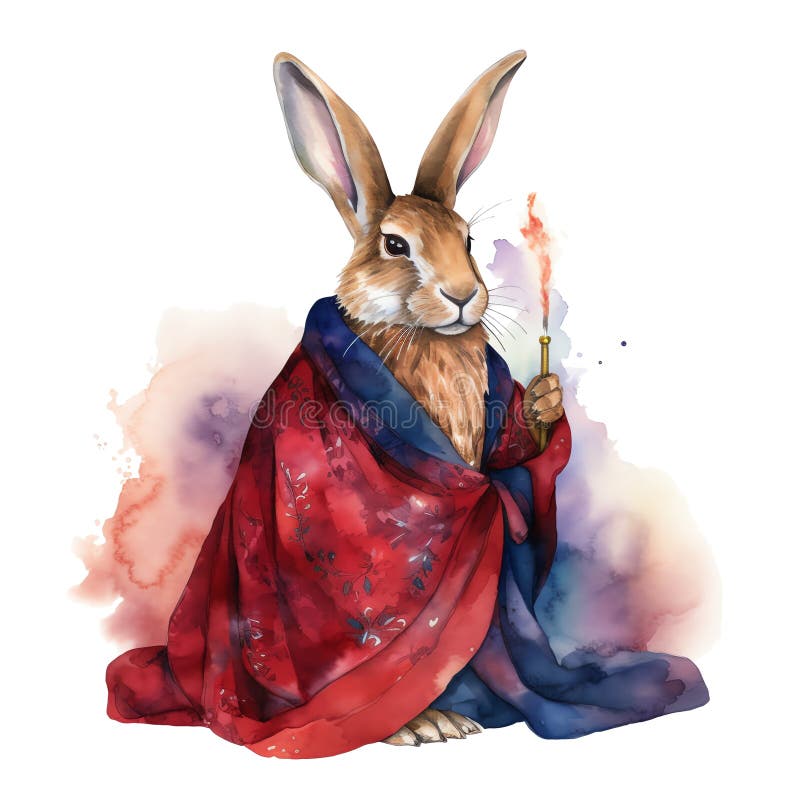 Fantasy Watercolor Wizard Rabbit Illustration Stock Illustration ...