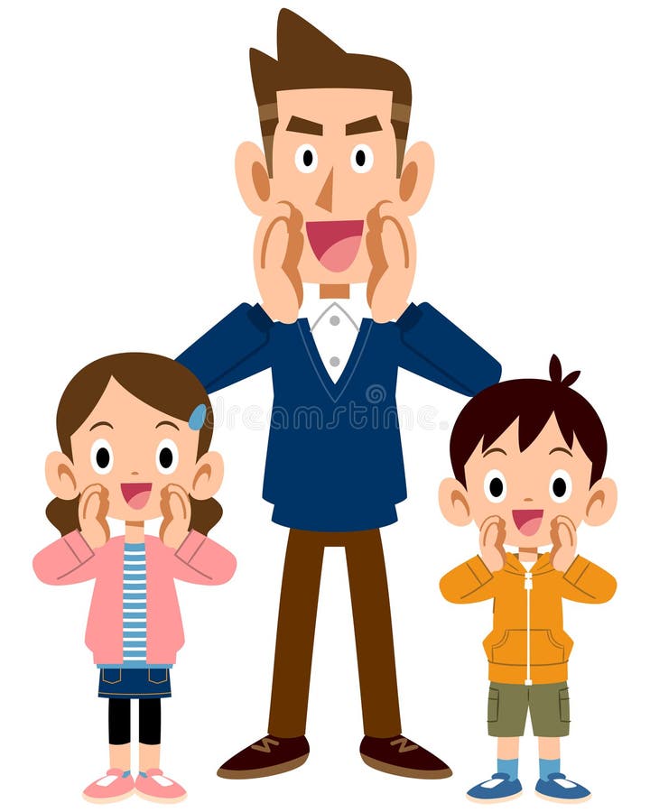 Father and Siblings Calling with a Smile Stock Vector - Illustration of ...