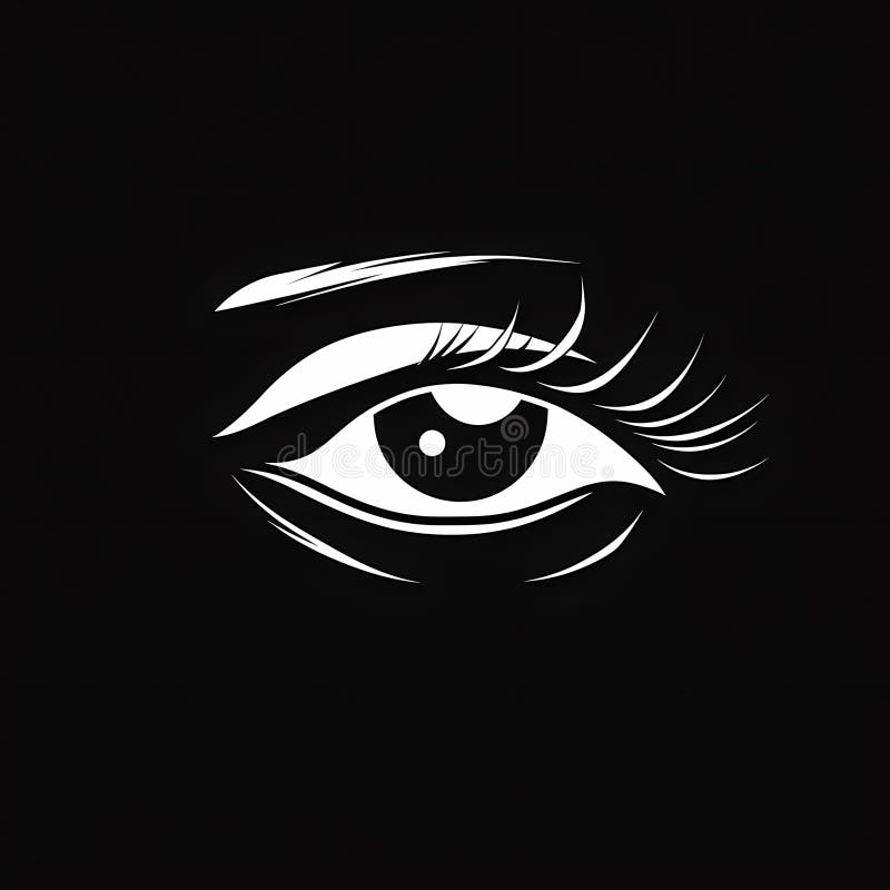 Stylized Black and White Eye Graphic, Bold Eyelash Detail in Simplified ...