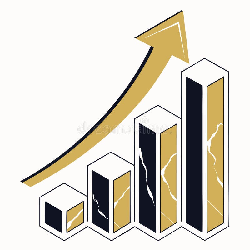 Abstract Gold Marble Bar Graph Upward Trend Isolated on White ...