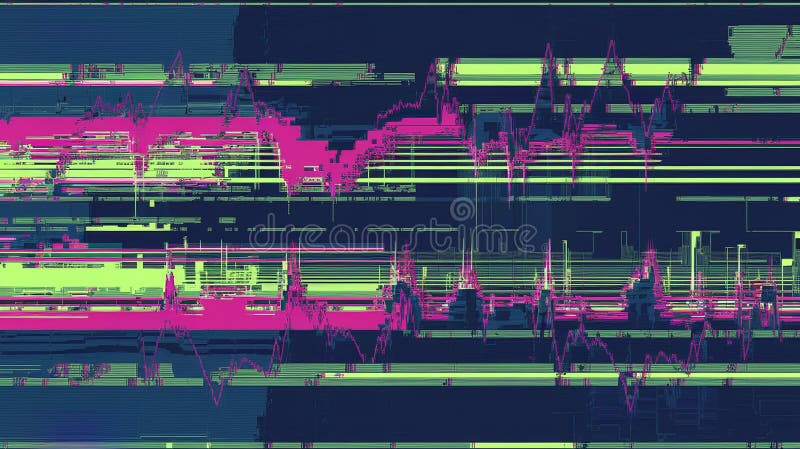 Abstract Digital Glitch Art with Pink Green and Blue Lines and ...
