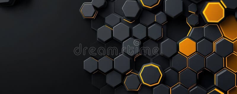 Abstract Black and Yellow Hexagon Pattern on a Dark Background Creating ...