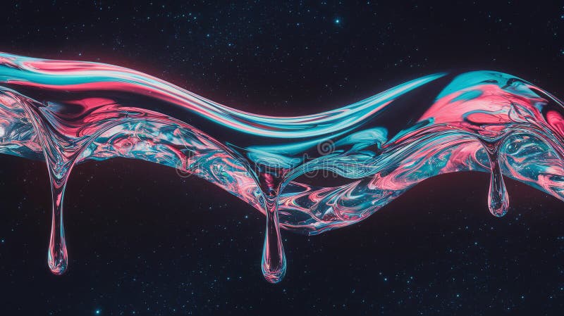 Abstract Liquid Gradient Wave with Pink and Blue Droplets Against Dark ...