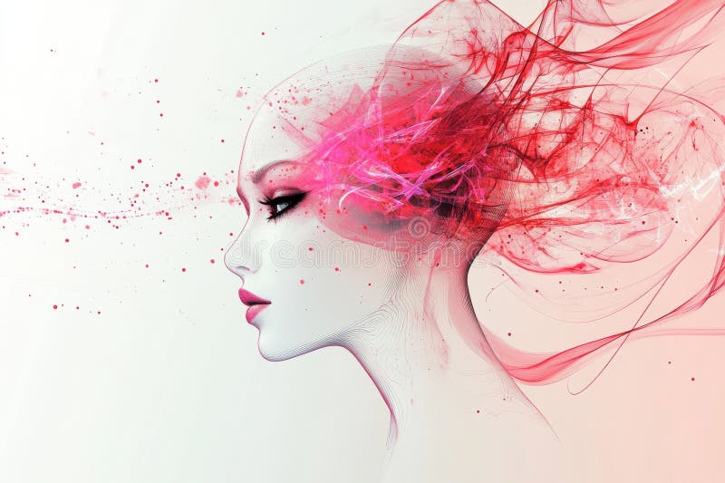 Abstract Female Profile with Vibrant Artistic Pink Elements Stock Photo ...