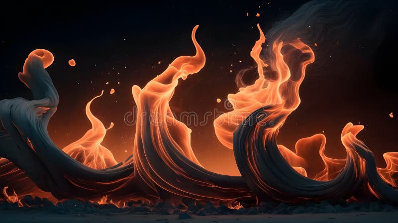 Abstract Fire and Smoke Swirls on Black Background Stock Illustration ...