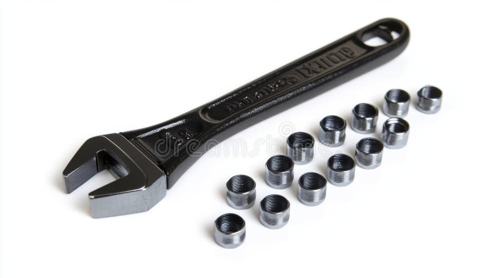 A Sleek Adjustable Wrench Resting Alongside a Collection of Chrome ...