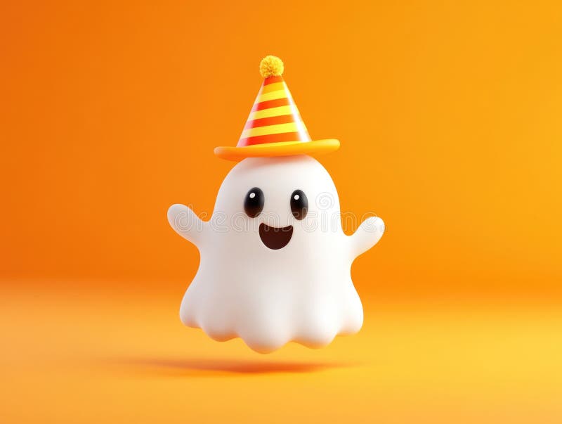 Cute Ghost with Hat on Orange Background Stock Image - Image of paper ...