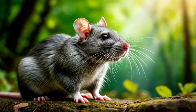 This Image Features a Adorable Rat Posed Thoughtfully in a Lush, Green ...