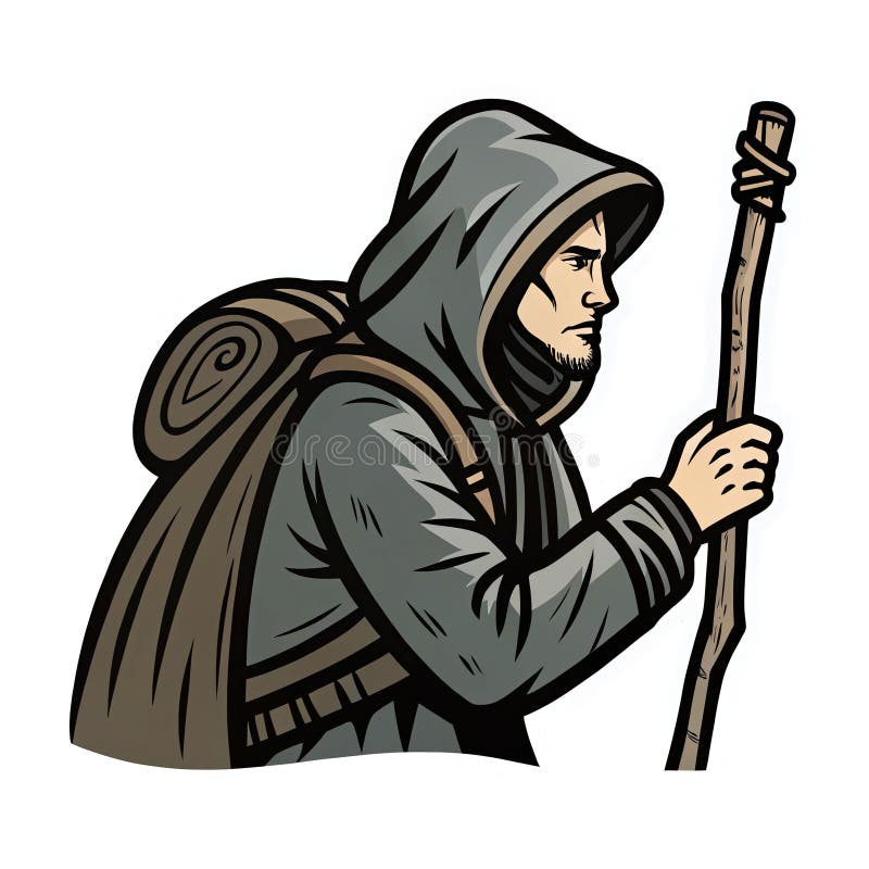 Adventure Seeker Trekker with Backpack and Walking Stick on Transparent ...