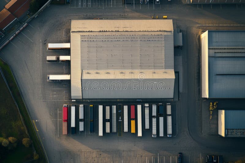 Aerial View of a Shipping Facility with Parked Trucks. this Image ...