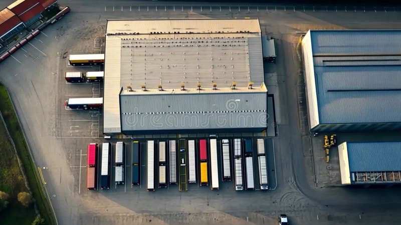 Aerial View of a Shipping Facility with Parked Trucks. this Image ...