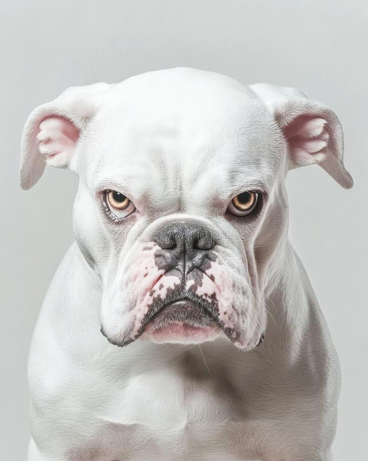 The Image Features an Aggressive White Pitbull Terrier Type Dog with ...