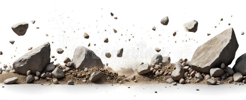 Ai Illustration of Rocks, Dust, and Debris Falling on White Background ...