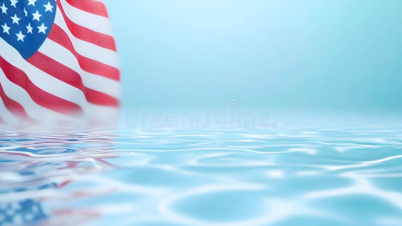 The Image Features an American Flag Gently Reflected in Rippling Water ...