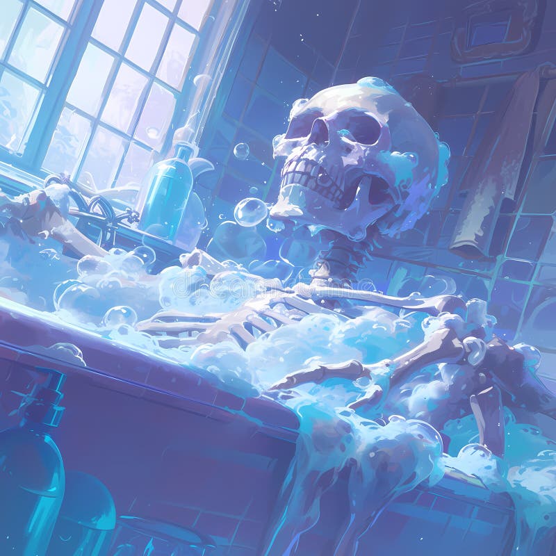 Relaxing Skeleton Bath Time Stock Illustration - Illustration of bubble ...