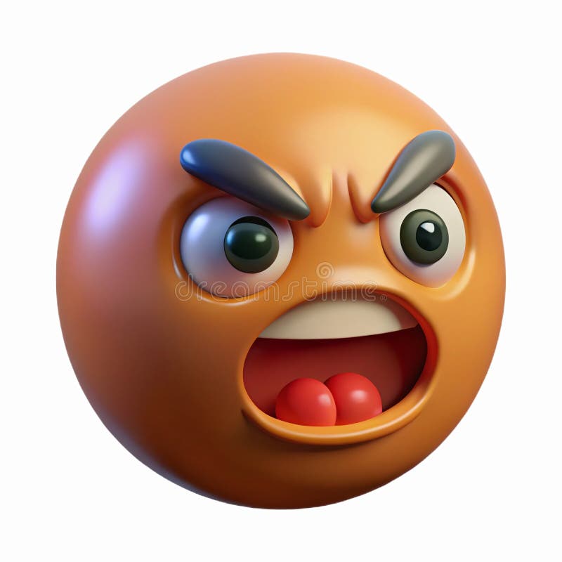 Angry Cartoon Emoji Face with Open Mouth Expression and Raised Eyebrows ...