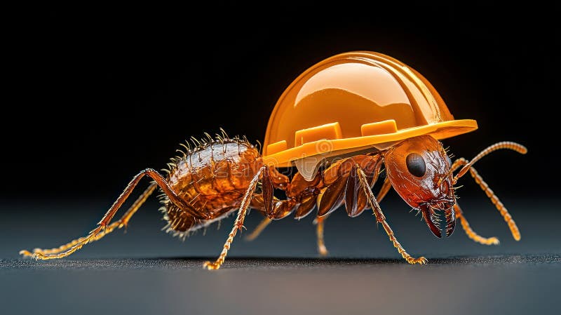 Ant Engineer in Orange Hard Hat and Safety Vest on Dark Background ...