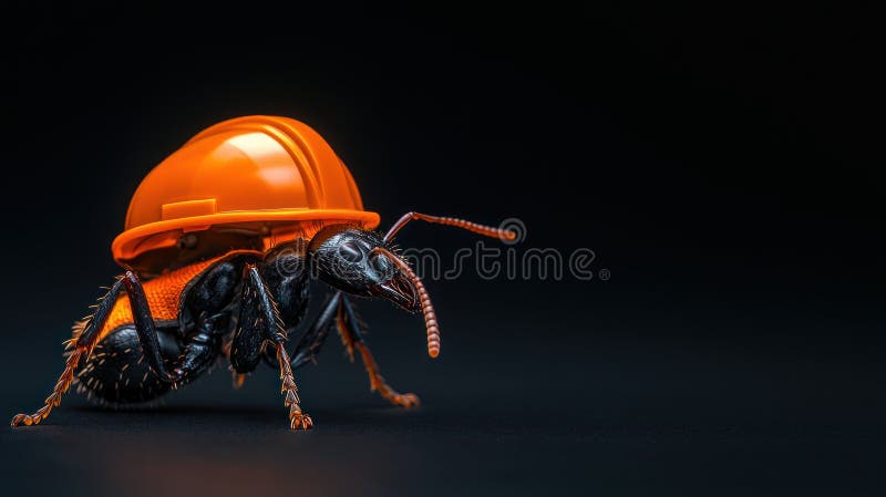 Ant Engineer in Orange Hard Hat and Safety Vest on Dark Background ...