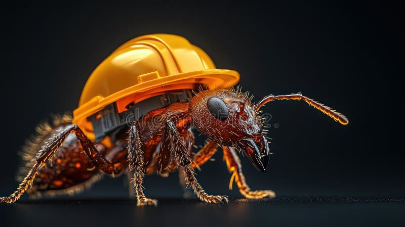 Ant Engineer in Orange Hard Hat and Safety Vest on Dark Background ...