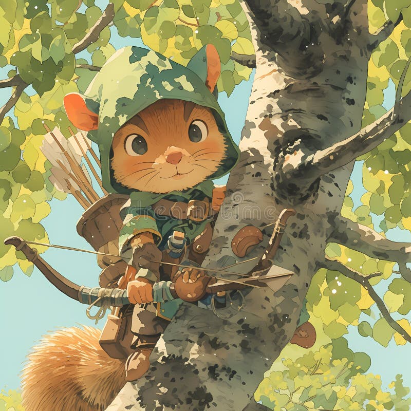 Cute Squirrel Archer stock illustration. Illustration of usage - 354784317