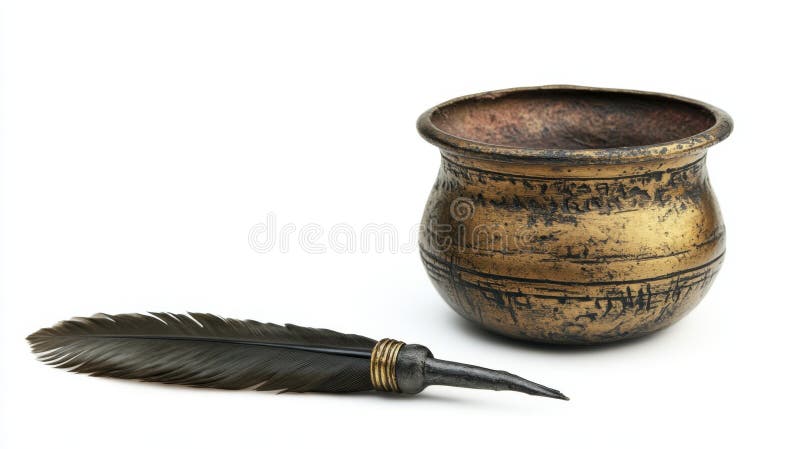 An Ancient Ink Pot and Quill Rest on a Surface. they Symbolize the Art ...