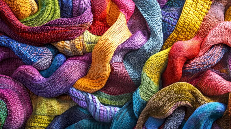 A Vibrant Display of Colorful Textured Fabric Intertwines in a ...