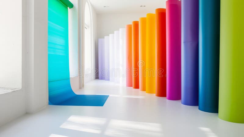 Colorful Papers Lined Up in a Bright Minimalist Room Creating a Vibrant ...