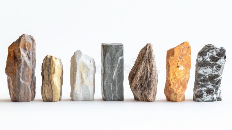 Explore the Diverse Beauty of Natural Stones Arranged in a Line. Each ...