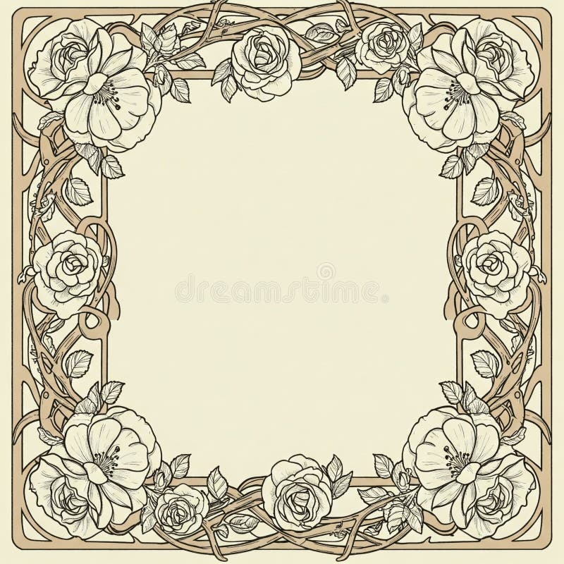 Art Nouveau Floral Frame of Roses and Vines Stock Illustration ...