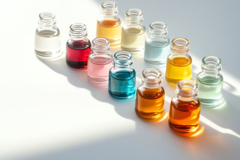 A Vibrant Array of Colorful Liquids in Small Glass Vials is Beautifully ...