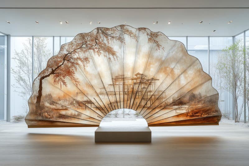 Giant Hand-Painted Folding Fan Art Installation, Asian Landscape Scene ...