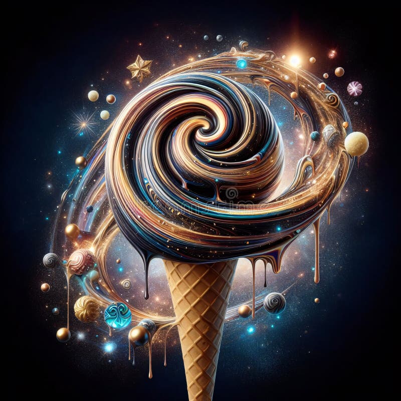 Surreal Ice Cream Cone with Cosmic Elements Stock Image - Image of ...