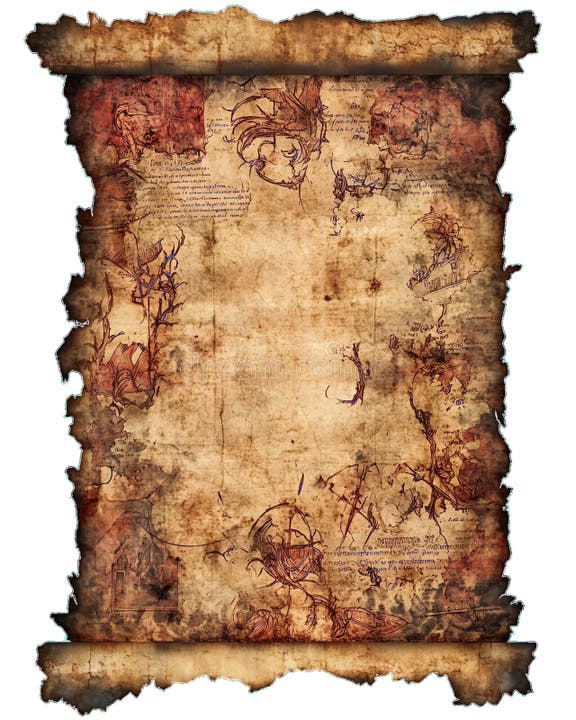 Artistic Vintage Scroll with Old Script and Illustrations on Weathered ...