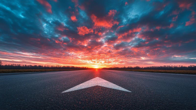 The Image Features an Asphalt Road with an Integrated Direction Arrow ...