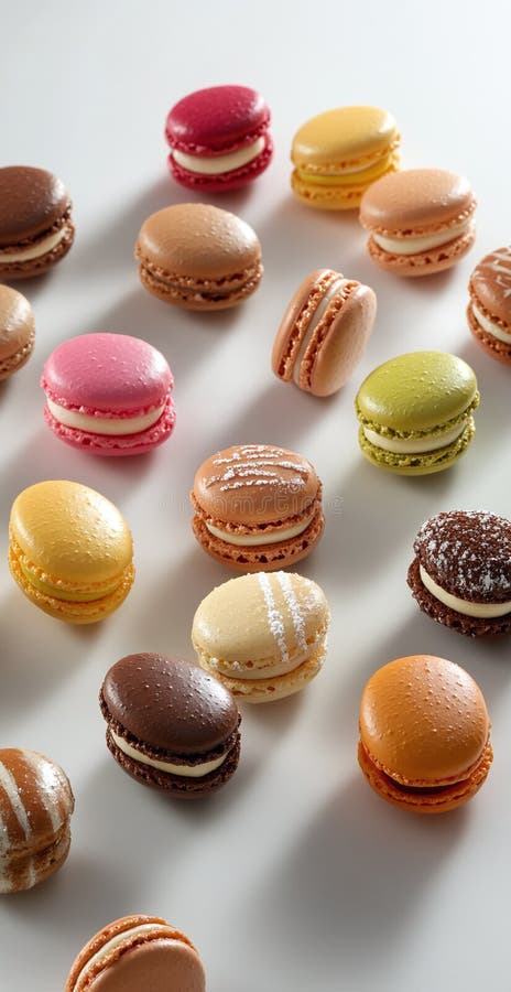 Assorted French Macarons with Vibrant Colors on Light Background for ...
