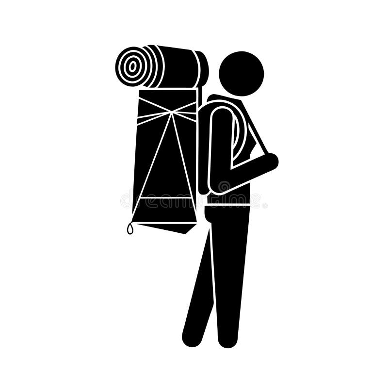 Backpacking Hiker Silhouette with Camping Gear Vector Illustration ...