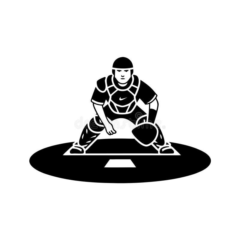 Baseball Catcher in Protective Gear Ready for Pitching Action Vector ...