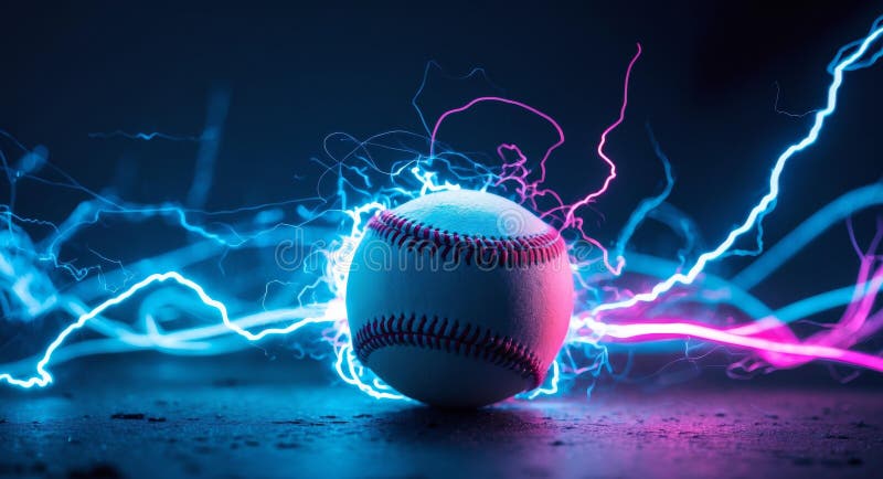 Baseball Surrounded by Glowing Neon Lightning, a Fusion of Sport and ...