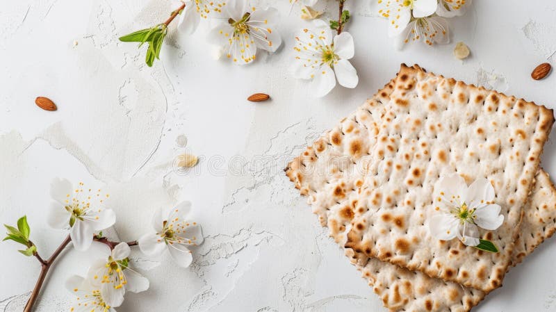 Spring Blossoms and Matzos on White Background, Generative AI Stock ...