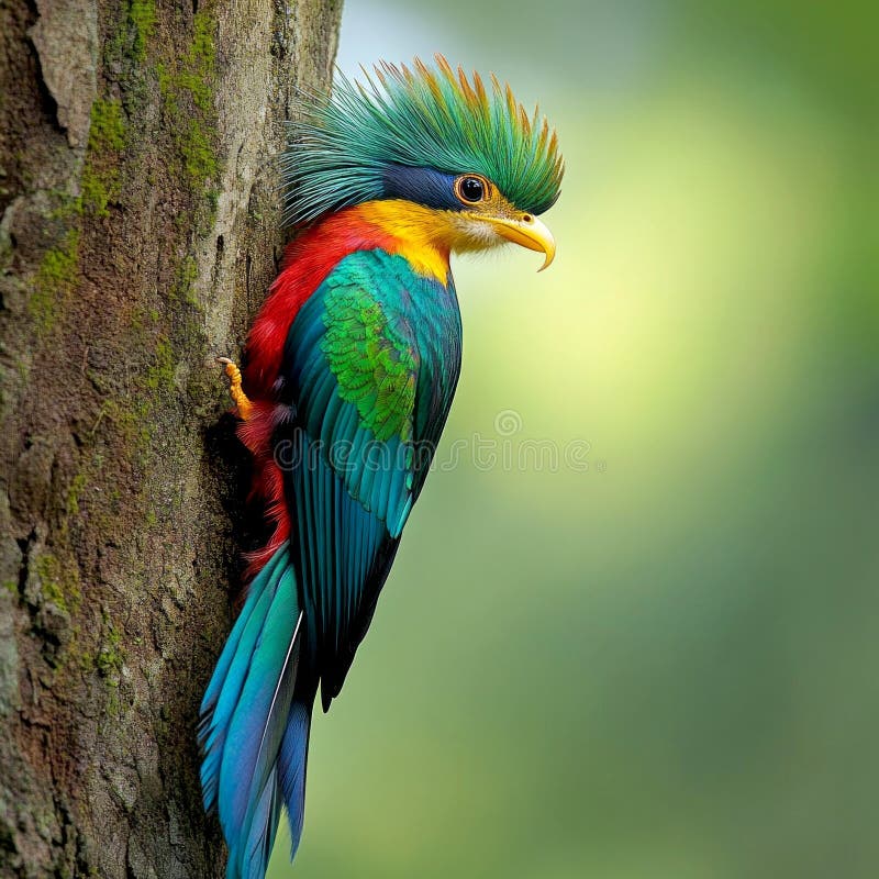 Colorful Exotic Bird Perched on a Tree Trunk. Its Stunning Feathers ...