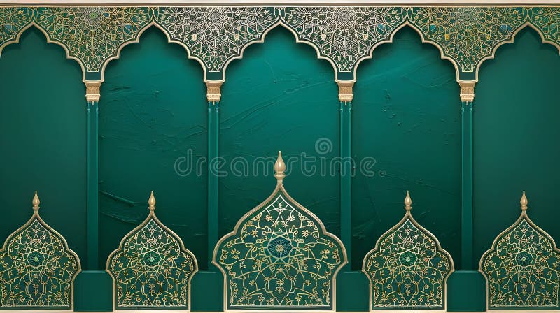 Islamic Ornamental Green and Gold Arch Pattern Background Stock ...