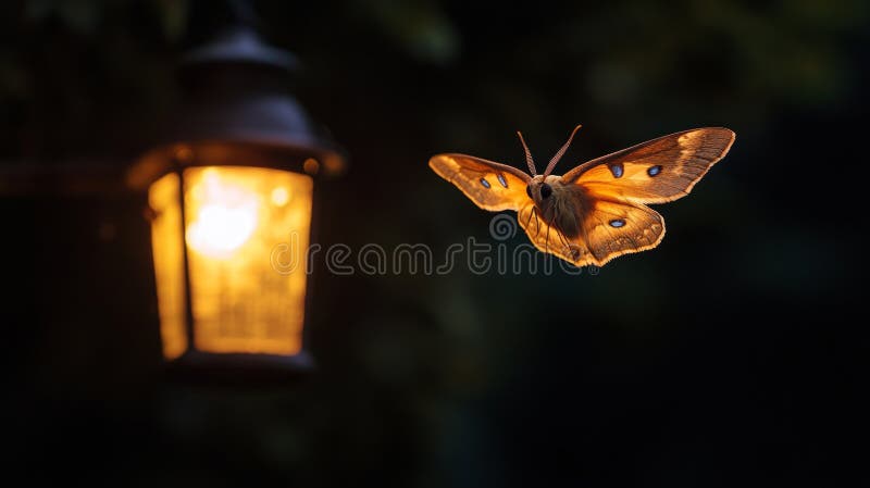 A Mesmerizing Moth Flutters Near a Glowing Lantern. the Soft Light ...
