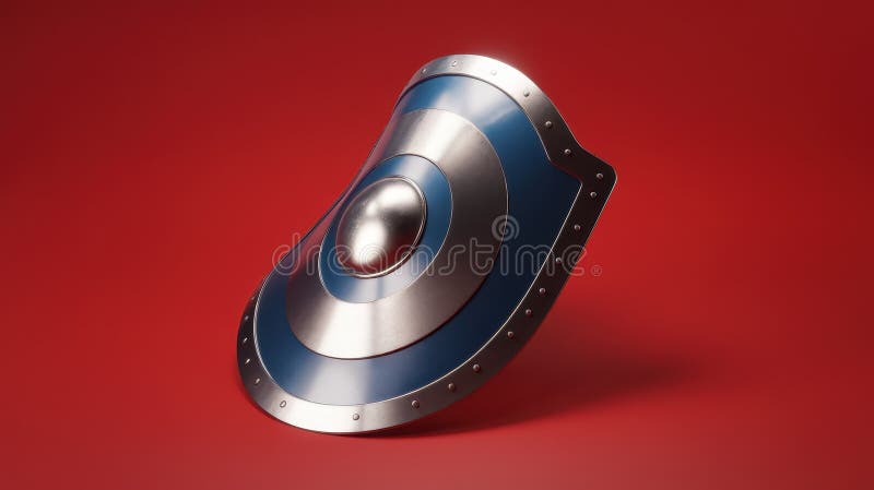 A Shiny Metallic Shield with Blue and Silver Accents Against a Vibrant ...