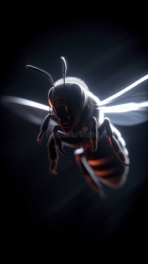 Ethereal Bee in Mid-flight with Dramatic Lighting Stock Illustration ...