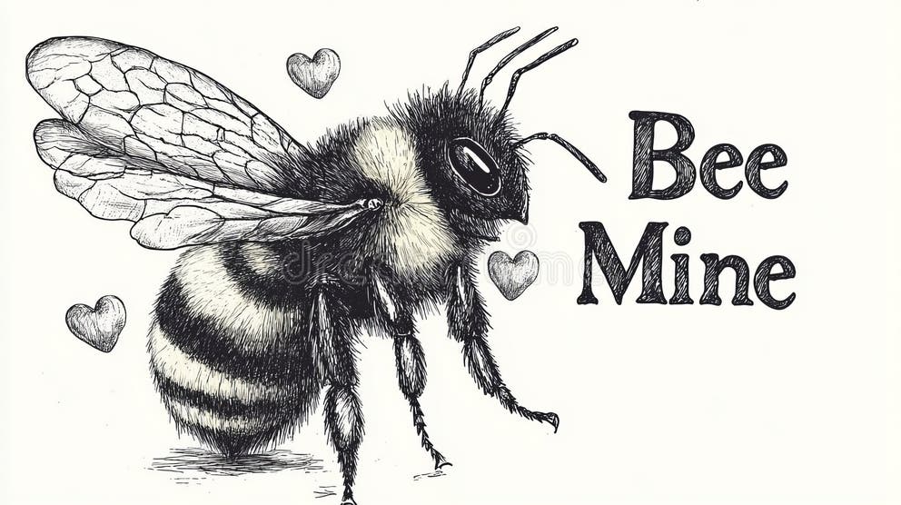 The Image Features a Bee, Romantic Hearts, and the Bee Mine Text in an ...